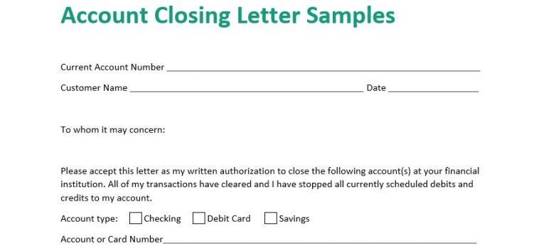 Closure of Bank Account Letter Samples - Teal Smiles